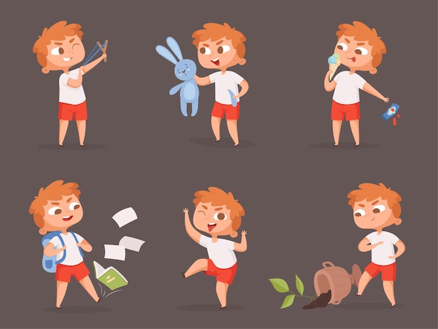 Premium Vector | Behavior kids. bad angry boys teasing children cartoon ... Premium Vector | Behavior kids. bad angry boys teasing children cartoon ...