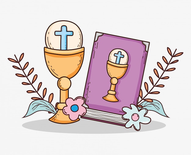 Premium Vector | Bibble with chaliz and host to first communion Premium Vector | Bibble with chaliz and host to first communion