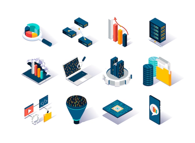 Premium Vector | Big data isometric icons set. Premium Vector | Big data isometric icons set.