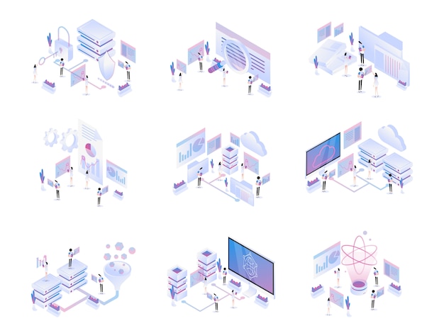 Premium Vector | Big data isometric set Premium Vector | Big data isometric set