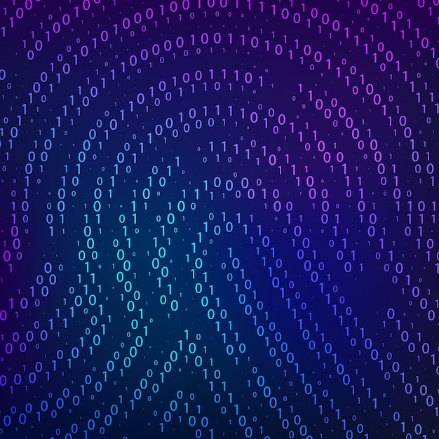 바이너리 코드 지문 모양에 따른 생체 데이터 사이버 보안 기술입니다 디지털 인증 정보 벡터 일러스트 레이 션 프리미엄 벡터