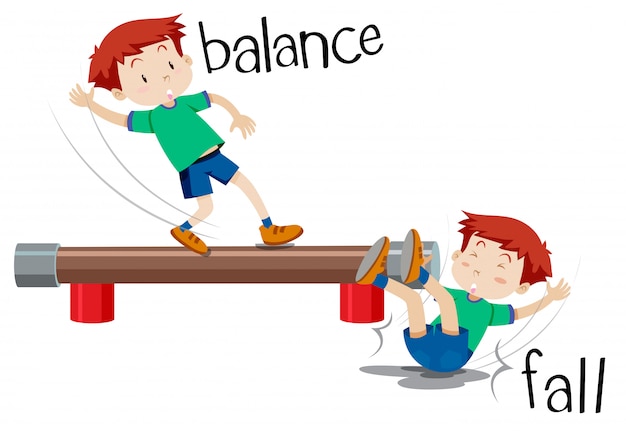 Premium Vector | A boy comparison of balance and fall Premium Vector | A boy comparison of balance and fall