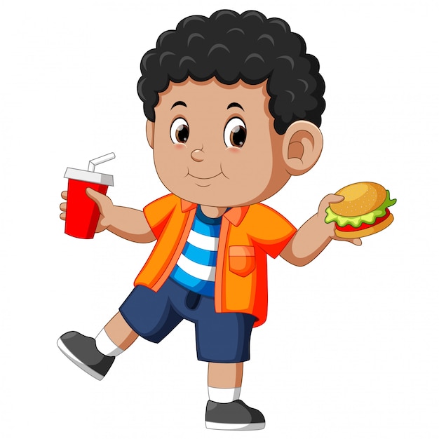 Premium Vector | Boy eating fast food Premium Vector | Boy eating fast food