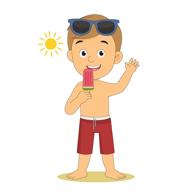 Premium Vector | Boy eating ice cream on beach Premium Vector | Boy eating ice cream on beach