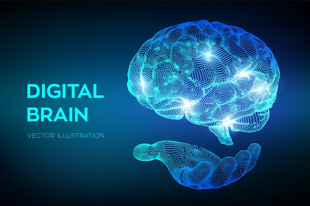 Premium Vector | Brain. digital brain in hand. Premium Vector | Brain. digital brain in hand.