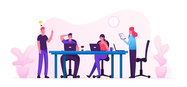 Premium Vector | Brainstorm concept. cartoon flat illustration Premium Vector | Brainstorm concept. cartoon flat illustration
