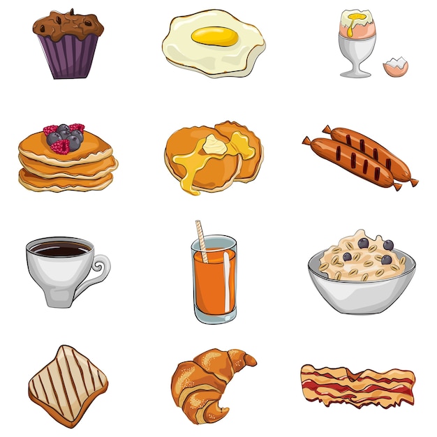 Premium Vector Breakfast Cartoon Set Fried And Boiled Eggs Coffee