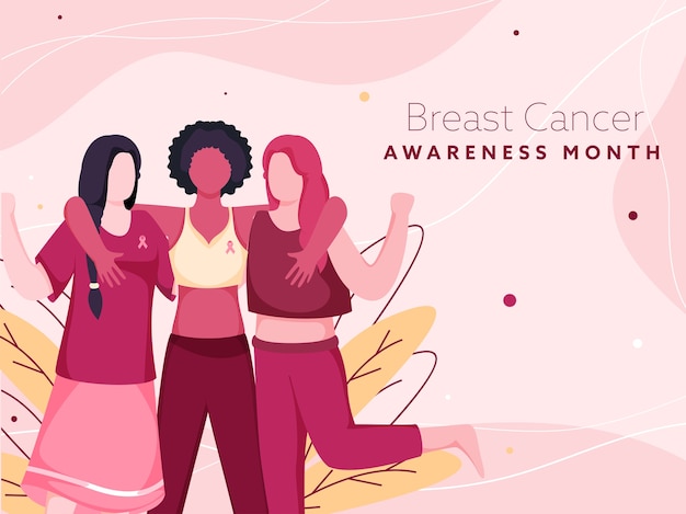 Premium Vector Breast Cancer Awareness Month Poster With Cartoon