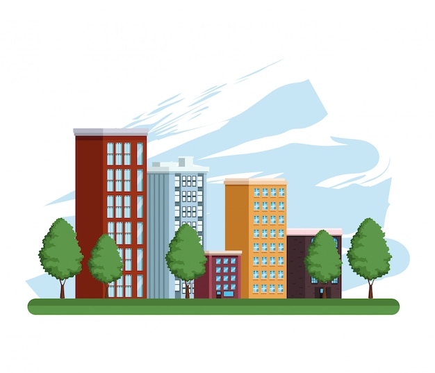 Premium Vector | Buildings cityscape urban scene icon Premium Vector | Buildings cityscape urban scene icon