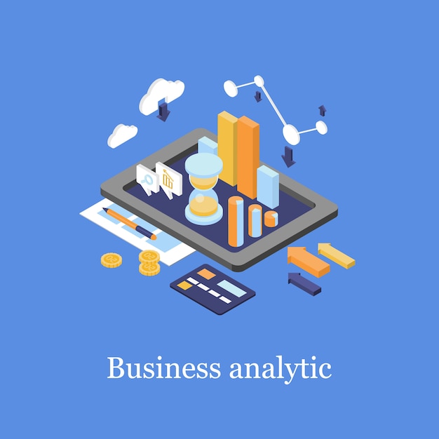 Business 3d Isometric Infographic Data Analytics Premium Vector