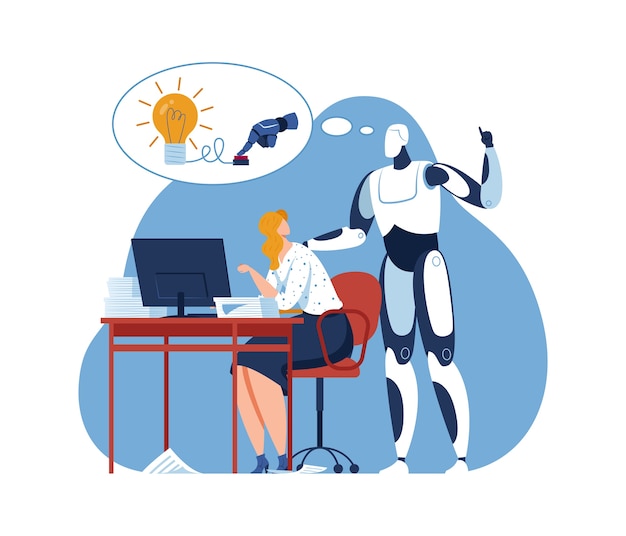 Premium Vector | Business ai robot flat machine make idea, illustration ... Premium Vector | Business ai robot flat machine make idea, illustration ...