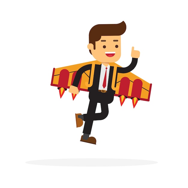 Premium Vector | Business man flying with a jet backpack Premium Vector | Business man flying with a jet backpack