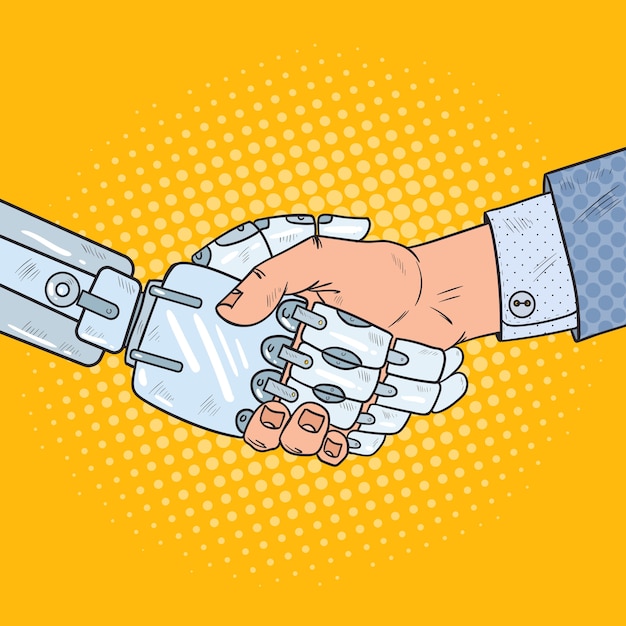 Premium Vector | Business robot and human handshake Premium Vector | Business robot and human handshake