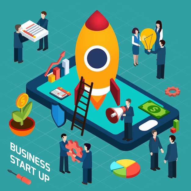 Business startup launch concept isometric poster | Free Vector Business startup launch concept isometric poster | Free Vector