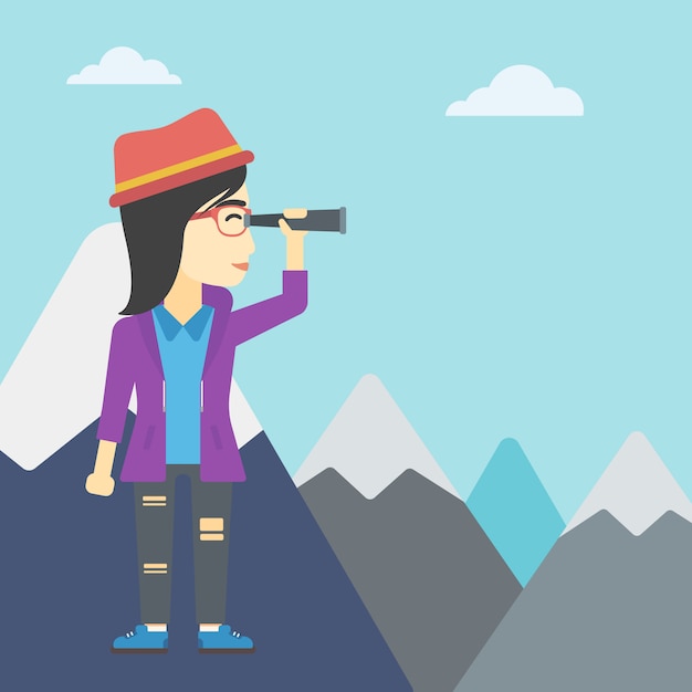Premium Vector | Business woman looking through spyglass. Premium Vector | Business woman looking through spyglass.