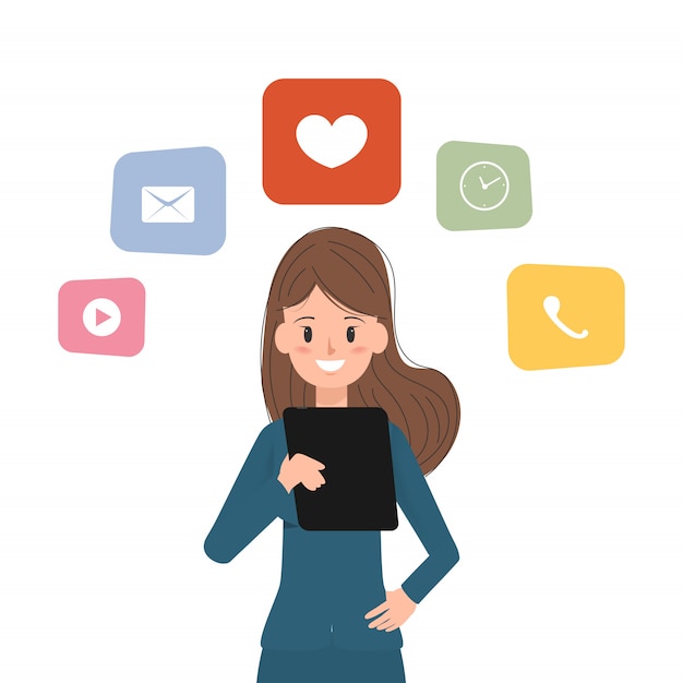 Premium Vector | Business woman using a tablet to communication. Premium Vector | Business woman using a tablet to communication.