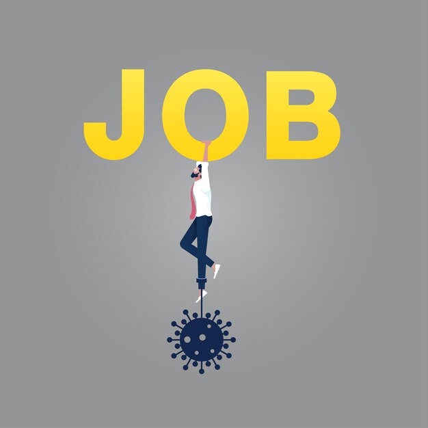 Premium Vector | Businessman holding on to the word job Premium Vector | Businessman holding on to the word job