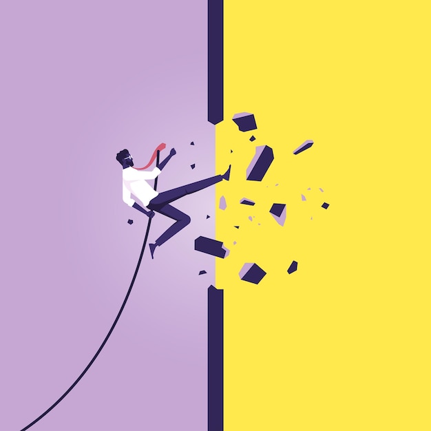Premium Vector | Businessman jump breaking the wall to open a new way ... Premium Vector | Businessman jump breaking the wall to open a new way ...