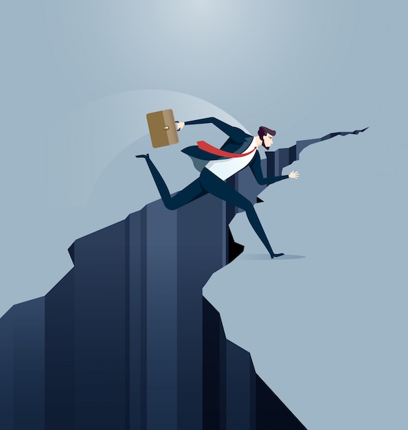 Premium Vector | Businessman jumps over gap Premium Vector | Businessman jumps over gap