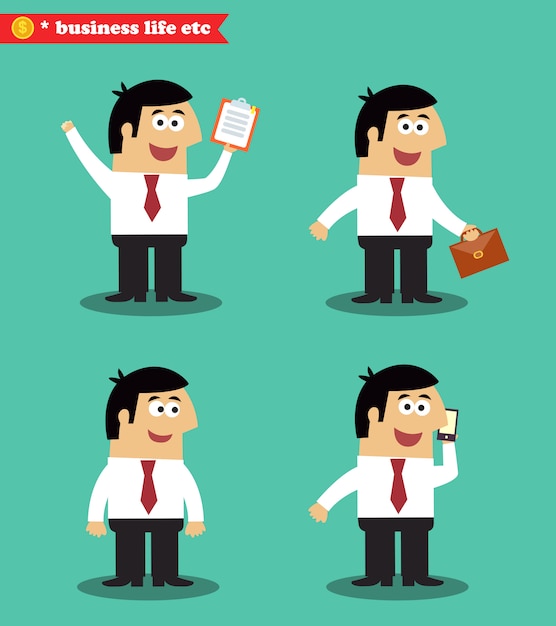 Premium Vector | Businessman in poses standing set Premium Vector | Businessman in poses standing set