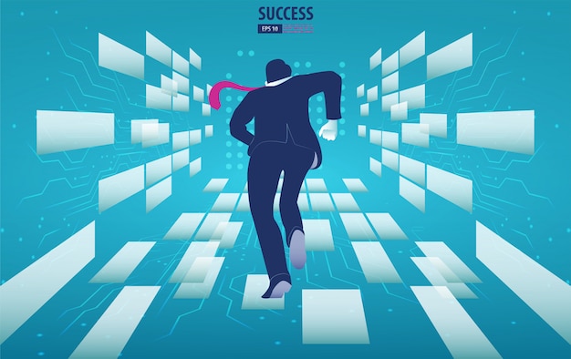 Premium Vector | Businessman running to the future. catch the ... Premium Vector | Businessman running to the future. catch the ...