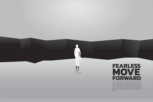 Premium Vector | Businessman with briefcase step forward to abyss. Premium Vector | Businessman with briefcase step forward to abyss.
