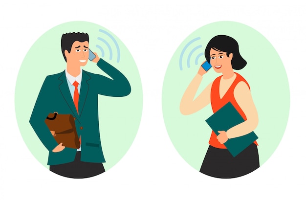 Premium Vector | Businesspeople have a conversation with phone ... Premium Vector | Businesspeople have a conversation with phone ...