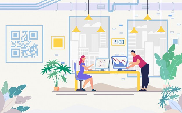 Premium Vector | Businesspeople working in office banner Premium Vector | Businesspeople working in office banner