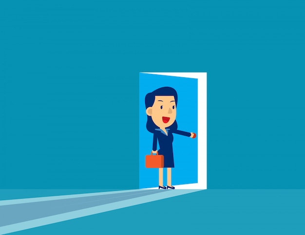 Premium Vector | Businesswoman opening door. Premium Vector | Businesswoman opening door.