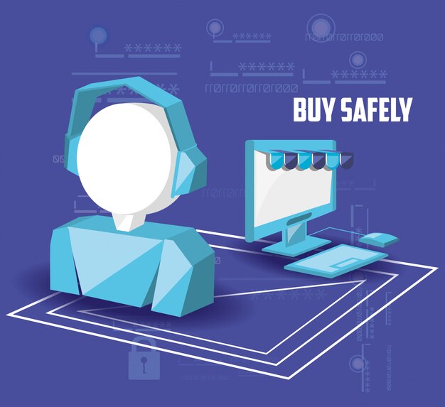 Premium Vector | Buy safely online with desktop Premium Vector | Buy safely online with desktop