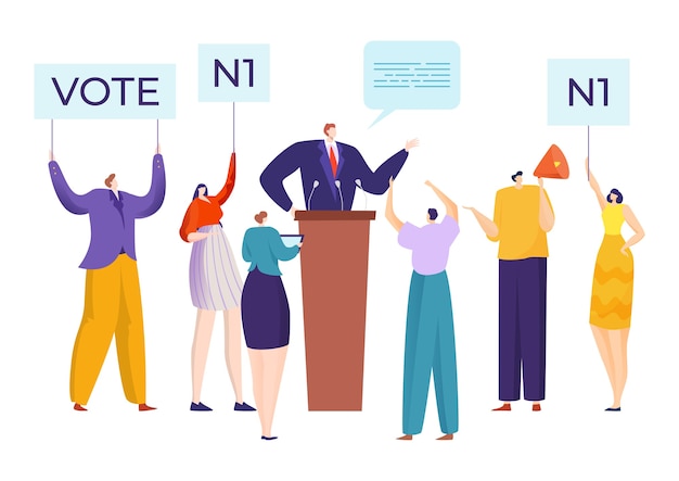 Premium Vector | Candidate speech campaign meeting with people Premium Vector | Candidate speech campaign meeting with people