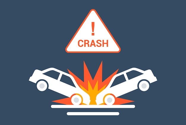 Premium Vector | Car collision icon on the road. flat vector illustration. Premium Vector | Car collision icon on the road. flat vector illustration.