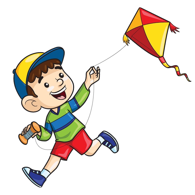 Premium Vector | Cartoon boy playing kite Premium Vector | Cartoon boy playing kite