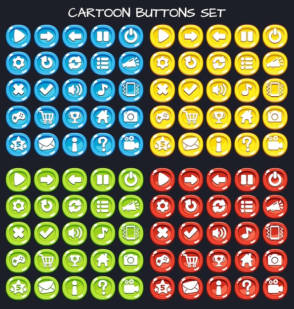 Premium Vector | Cartoon buttons set game element Premium Vector | Cartoon buttons set game element