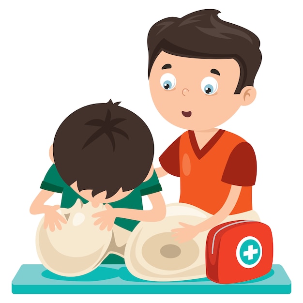 Premium Vector | Cartoon character training first aid Premium Vector | Cartoon character training first aid