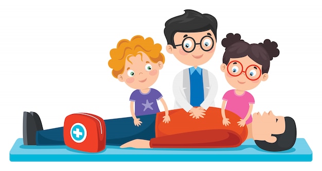 Premium Vector | Cartoon character training first aid Premium Vector | Cartoon character training first aid