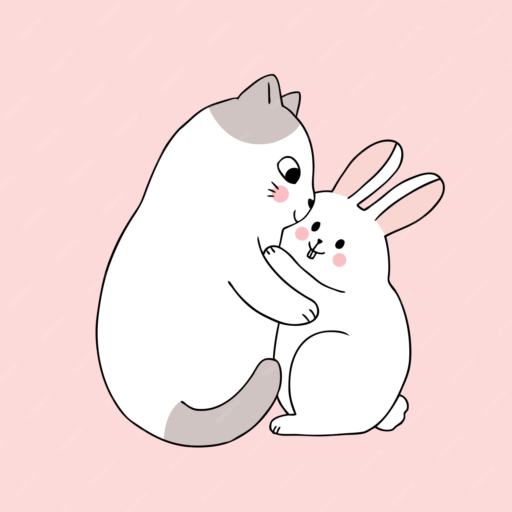 Premium Vector Cartoon Cute Cat Hugging Rabbit Vector