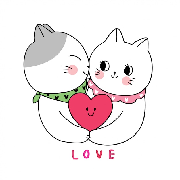 Premium Vector Cartoon Cute Valentines Day White Cats Lover Kissing