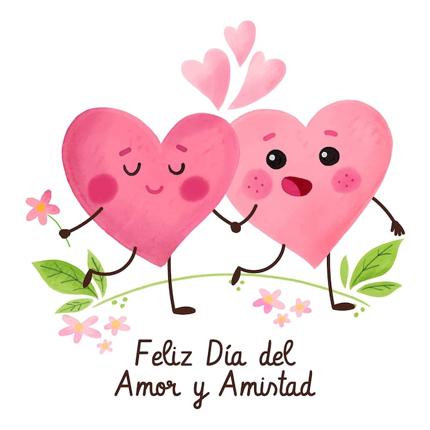 Cartoon hearts holding hands and walking | Free Vector Cartoon hearts holding hands and walking | Free Vector
