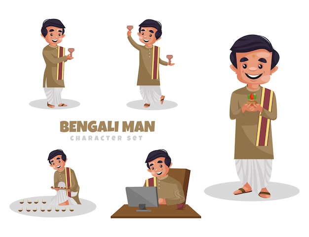 Premium Vector | Cartoon illustration of bengali man character set Premium Vector | Cartoon illustration of bengali man character set