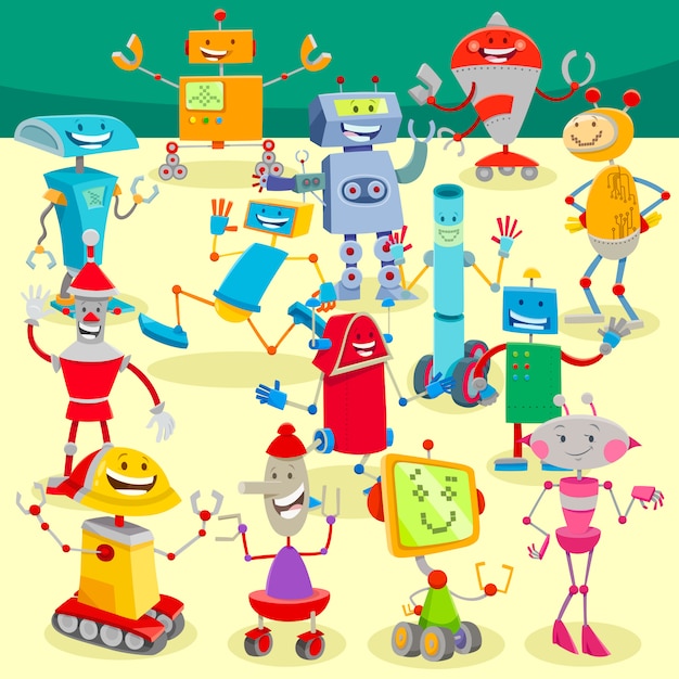 Premium Vector | Cartoon illustration of robots large group Premium Vector | Cartoon illustration of robots large group