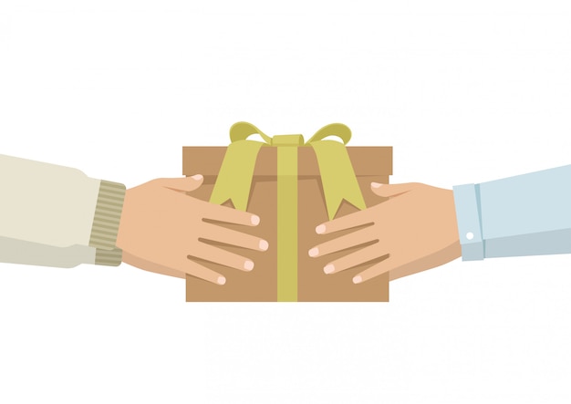 Premium Vector | Cartoon man gives a gift to a woman Premium Vector | Cartoon man gives a gift to a woman