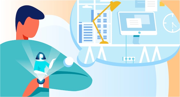 Premium Vector Cartoon Man Monitoring Office Via Smart Watch