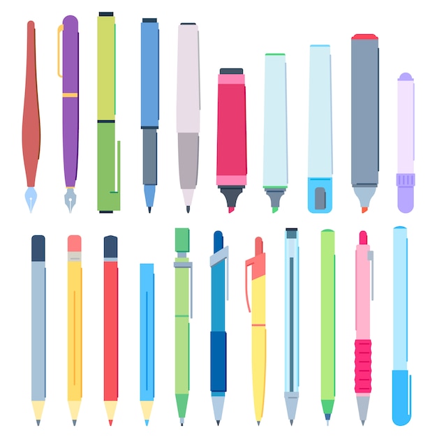 Premium Vector | Cartoon pens and pencils. writing pen, drawing pencil ... Premium Vector | Cartoon pens and pencils. writing pen, drawing pencil ...
