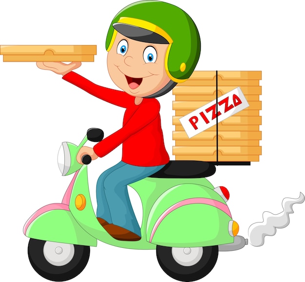 Premium Vector | Cartoon pizza delivery boy riding motor bike Premium Vector | Cartoon pizza delivery boy riding motor bike
