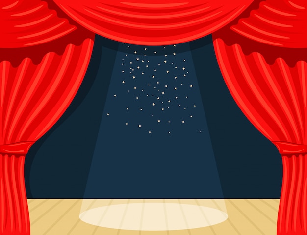 Premium Vector | Cartoon theater. theater curtain with spotlights beam ... Premium Vector | Cartoon theater. theater curtain with spotlights beam ...