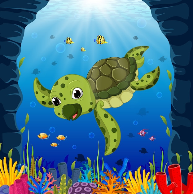 Premium Vector | Cartoon turtle underwater Premium Vector | Cartoon turtle underwater