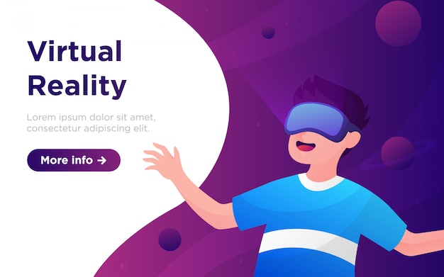 Premium Vector | Cartoon virtual reality landing page illustration Premium Vector | Cartoon virtual reality landing page illustration