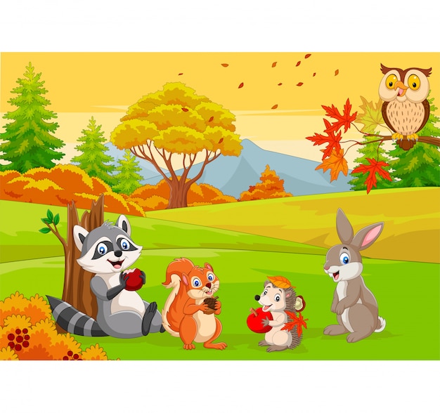 Premium Vector | Cartoon wild animals in the autumn forest Premium Vector | Cartoon wild animals in the autumn forest