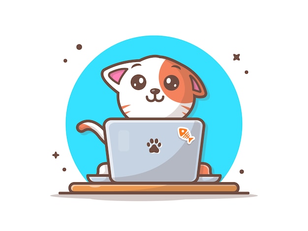 Premium Vector | Cat working on laptop illustration Premium Vector | Cat working on laptop illustration